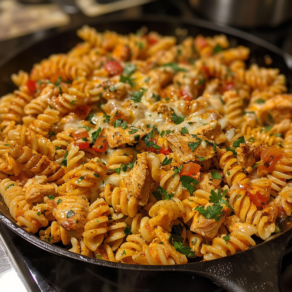 Cheesy Cajun Garlic Chicken Rotini Skillet Recipe
