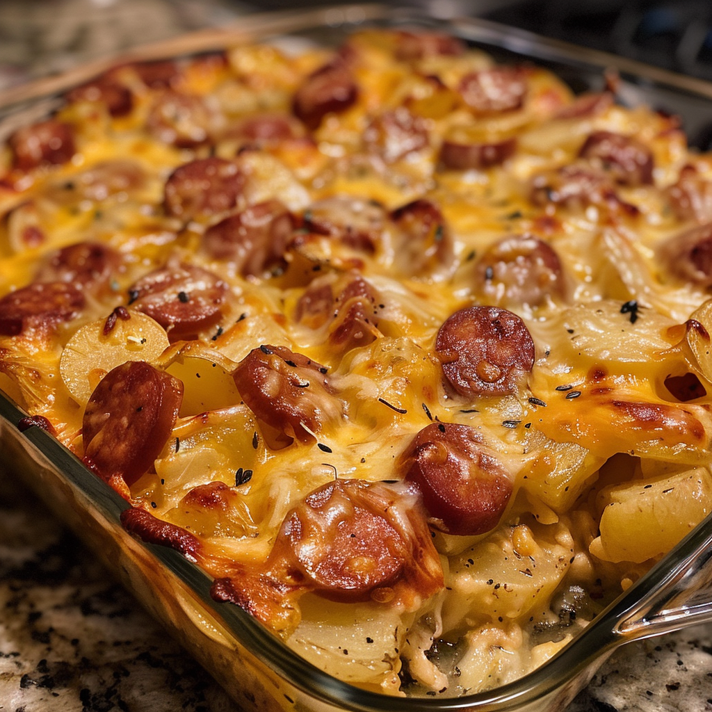 Kielbasa Sausage Cheesy Potato Casserole Recipe